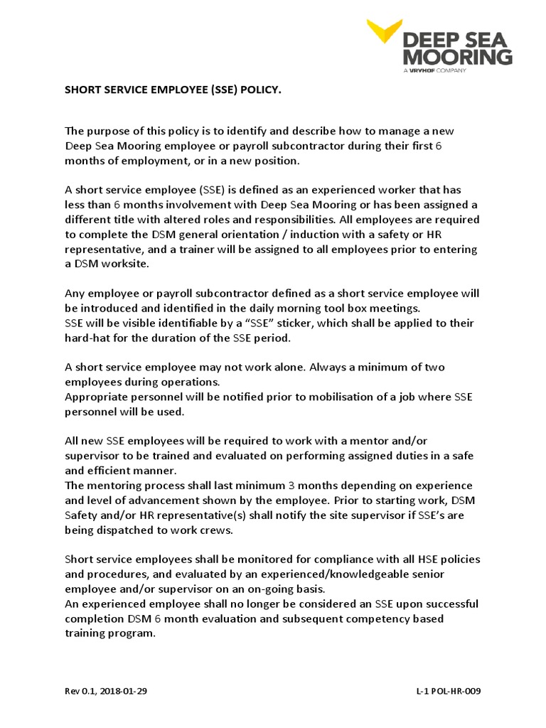 L-1 POL-HR-009 Short Service Employee Policy | PDF | Business | Finance ...
