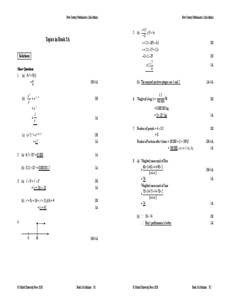 Topics in Book 3A: Solutions | PDF | Elementary Mathematics ...