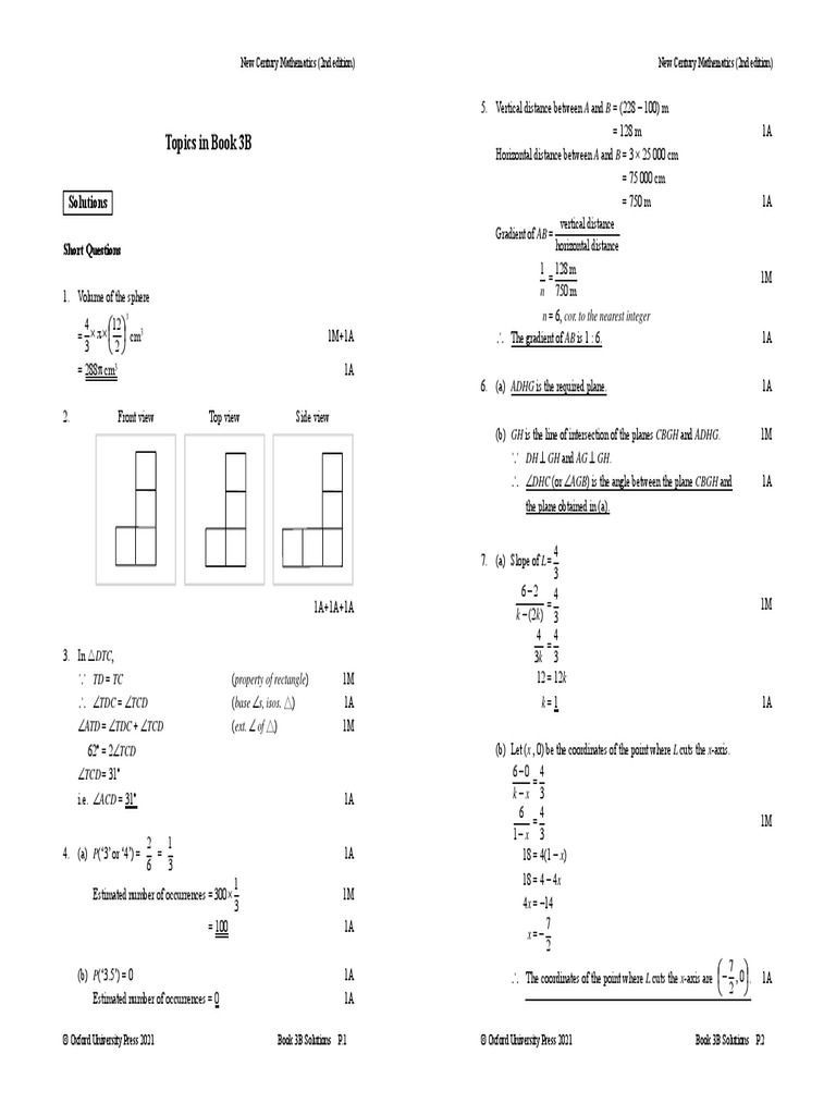 Topics in Book 3B: Solutions | PDF | Area | Geometric Shapes