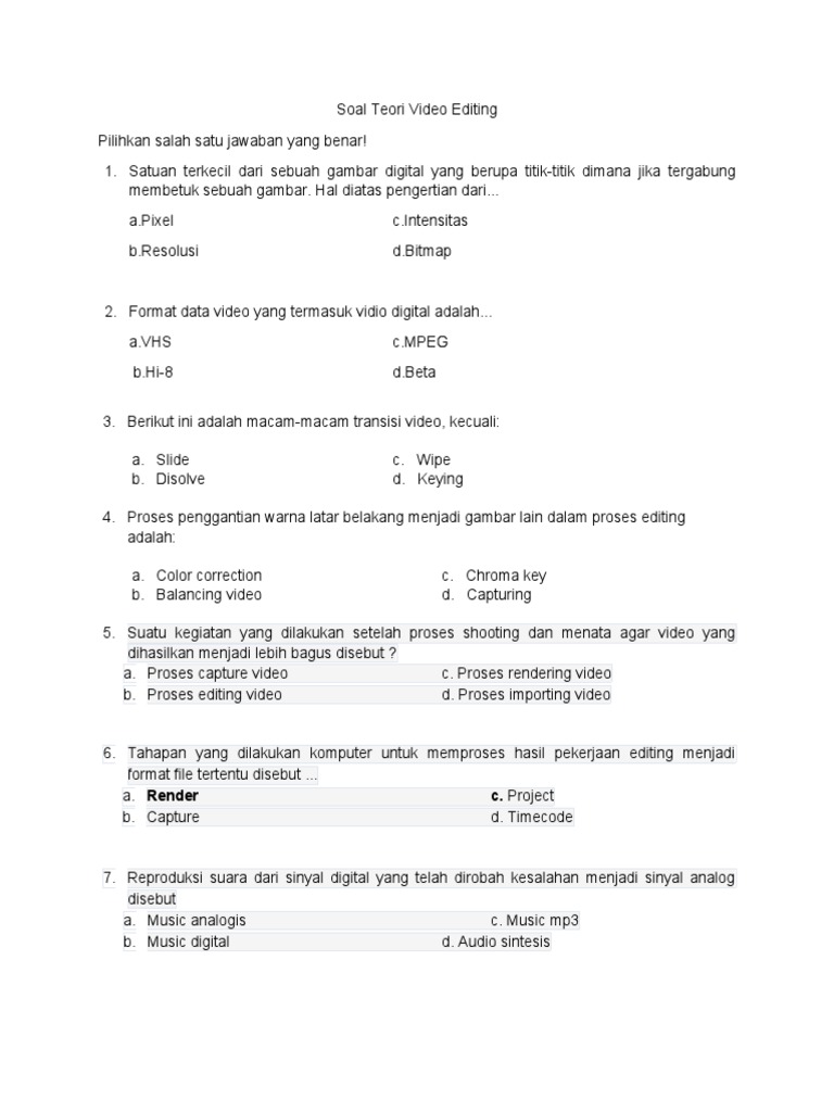 Soal - Soal Teori Video Editing | PDF | Seni | Komputer