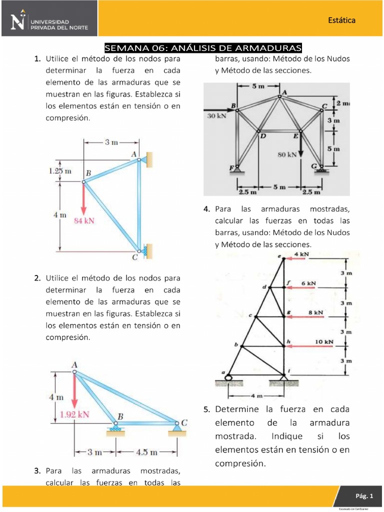 Estática - S06 - HT - Análisis de Armaduras | PDF