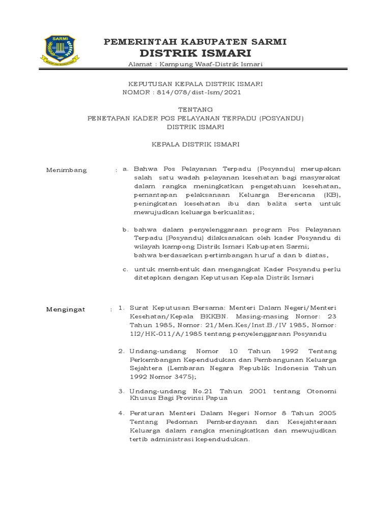 Penetapan Kader Posyandu Ismari 2021 | PDF