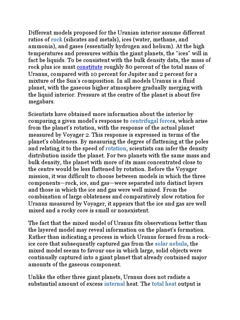 Different Models Proposed For The Uranian Interior Assume Different ...