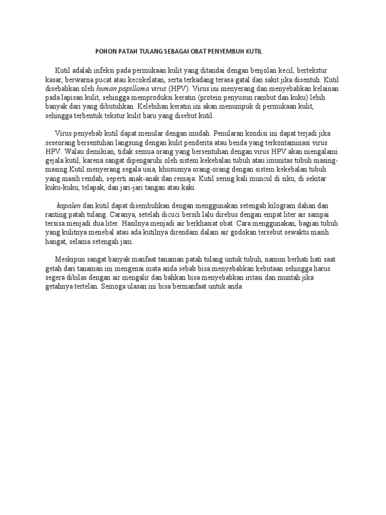 Pohon Patah Tulang Sebagai Obat Penyembuh Kutil | PDF