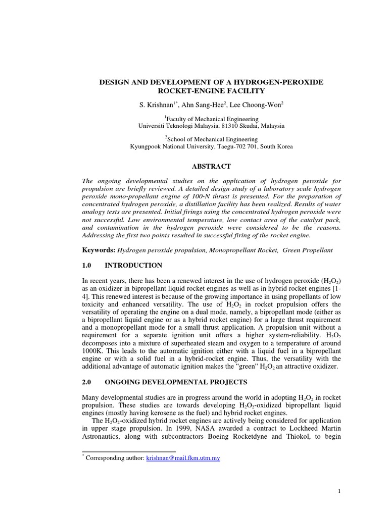 Design of A Monopropellant H2O2 Rocket Engine | PDF | Liquid Propellant ...