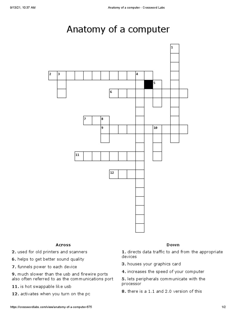 Anatomy of A Computer - Crossword Labs 1 | PDF