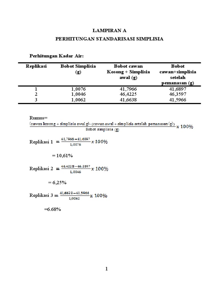 Perhitungan Standarisasi Simplisia | PDF