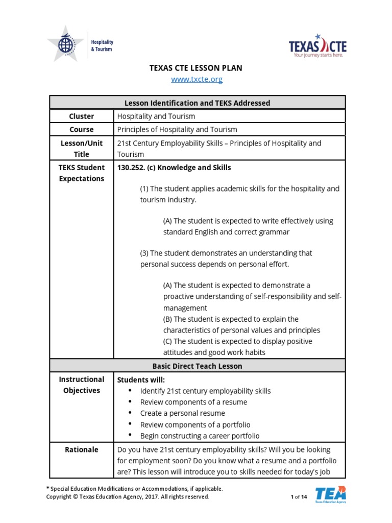 Lesson Plan 21st Century Employability Skills - Principles of ...
