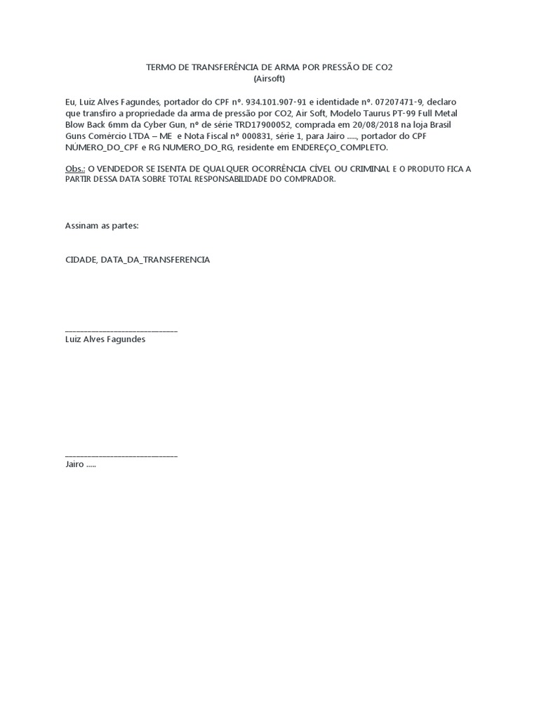 Termo de Transferência | PDF