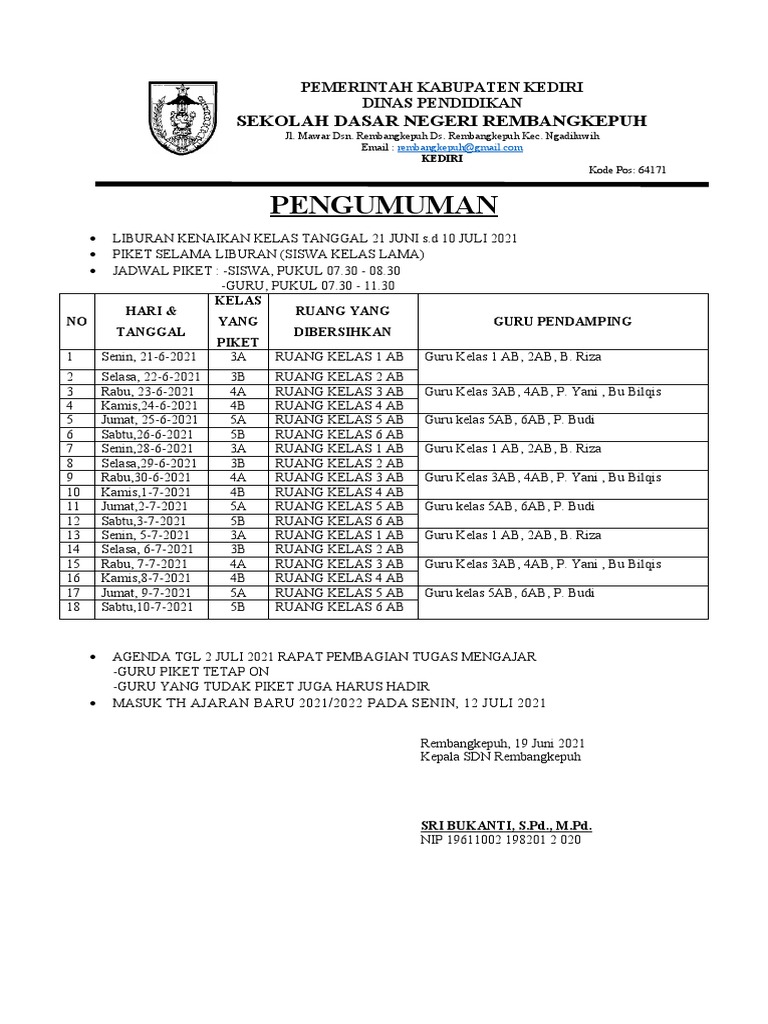 Jadwal Piket Liburan | PDF