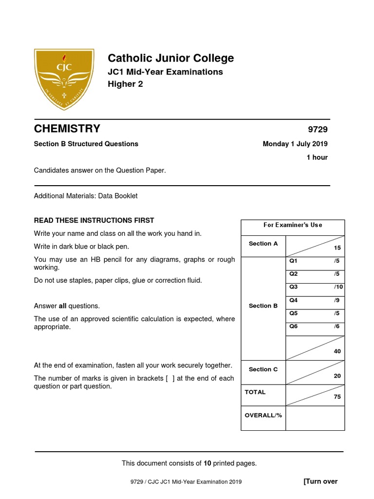 Catholic Junior College: JC1 Mid-Year Examinations Higher 2 | PDF ...