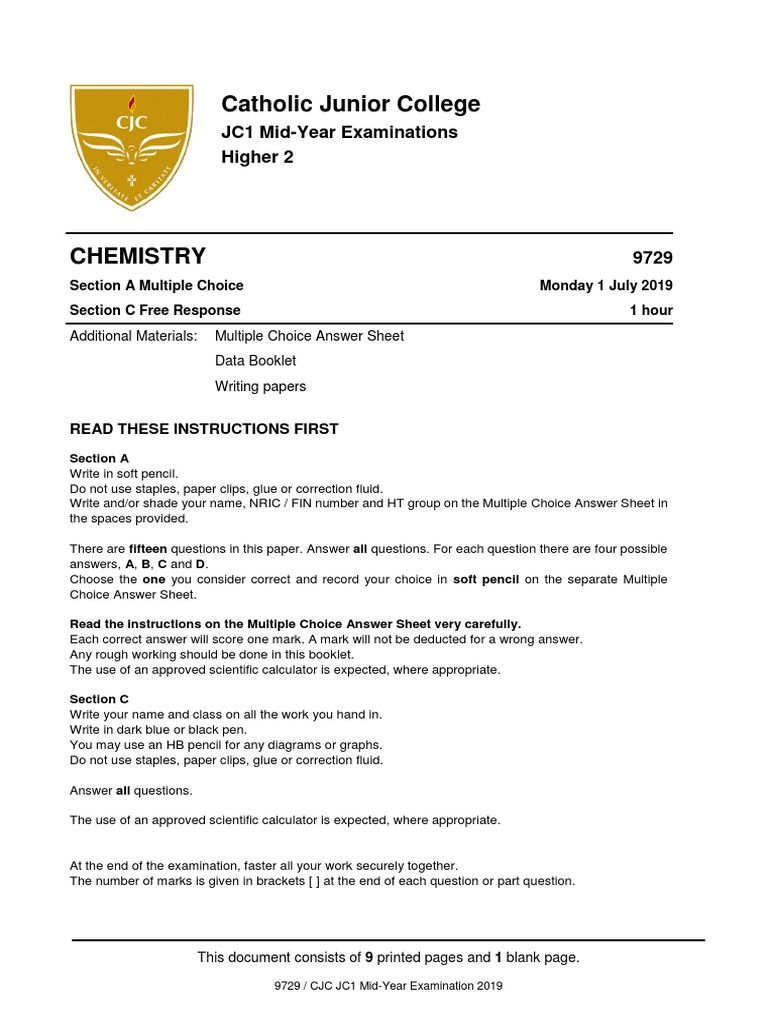 2019 JC1 H2 MYE Sections A and C - Question Paper (Edited) | PDF ...