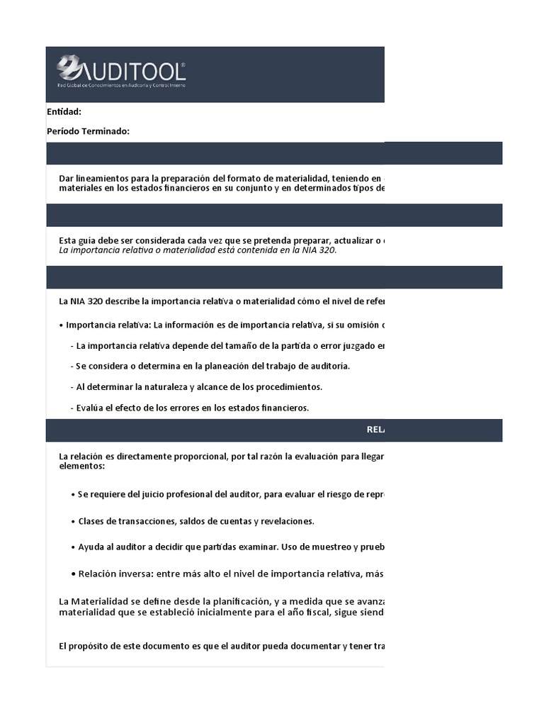 BA-04 Materialidad | PDF | Estado de resultados | Auditoría