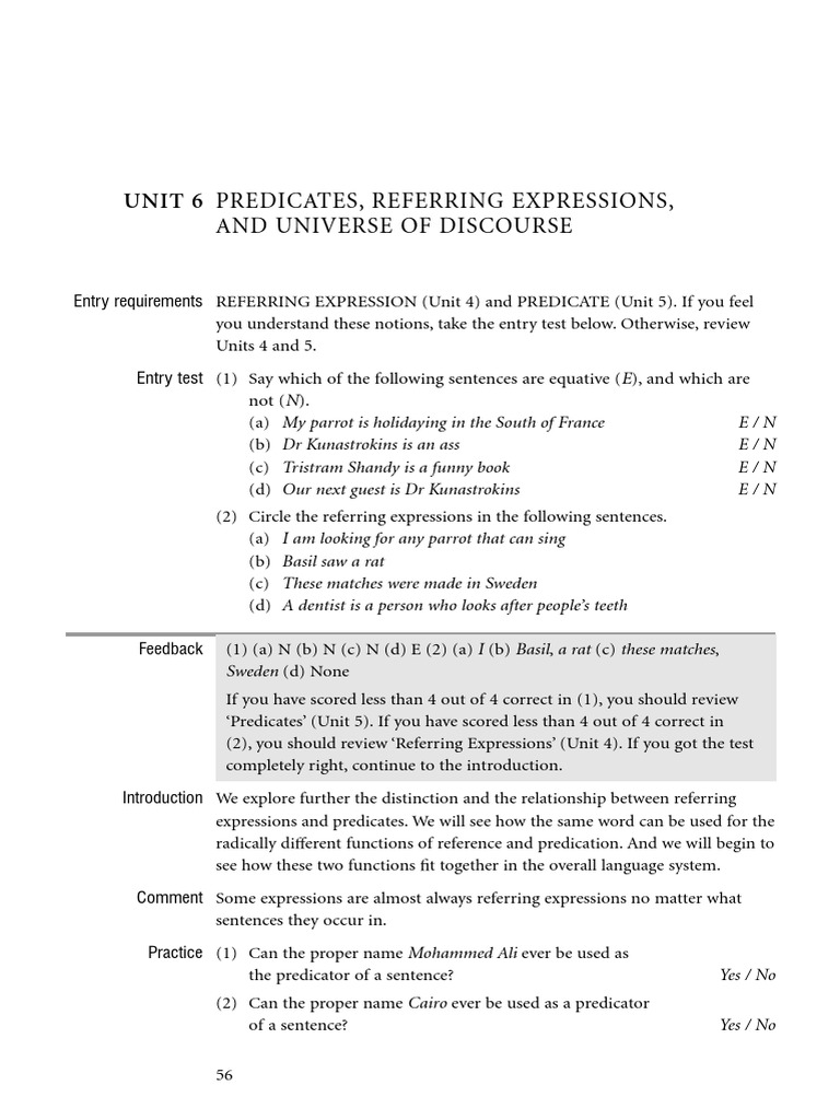 Referring vs. Characterizing Expressions | PDF | Predicate (Grammar) | Verb