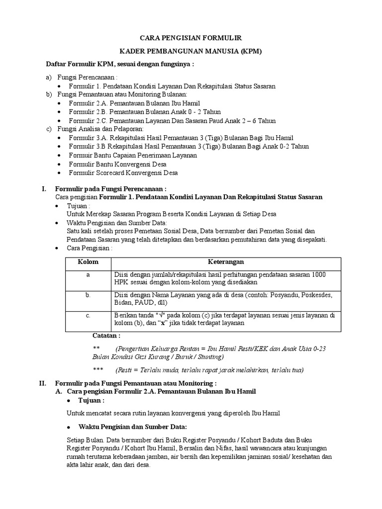 Cara Pengisian Formulir KPM | PDF