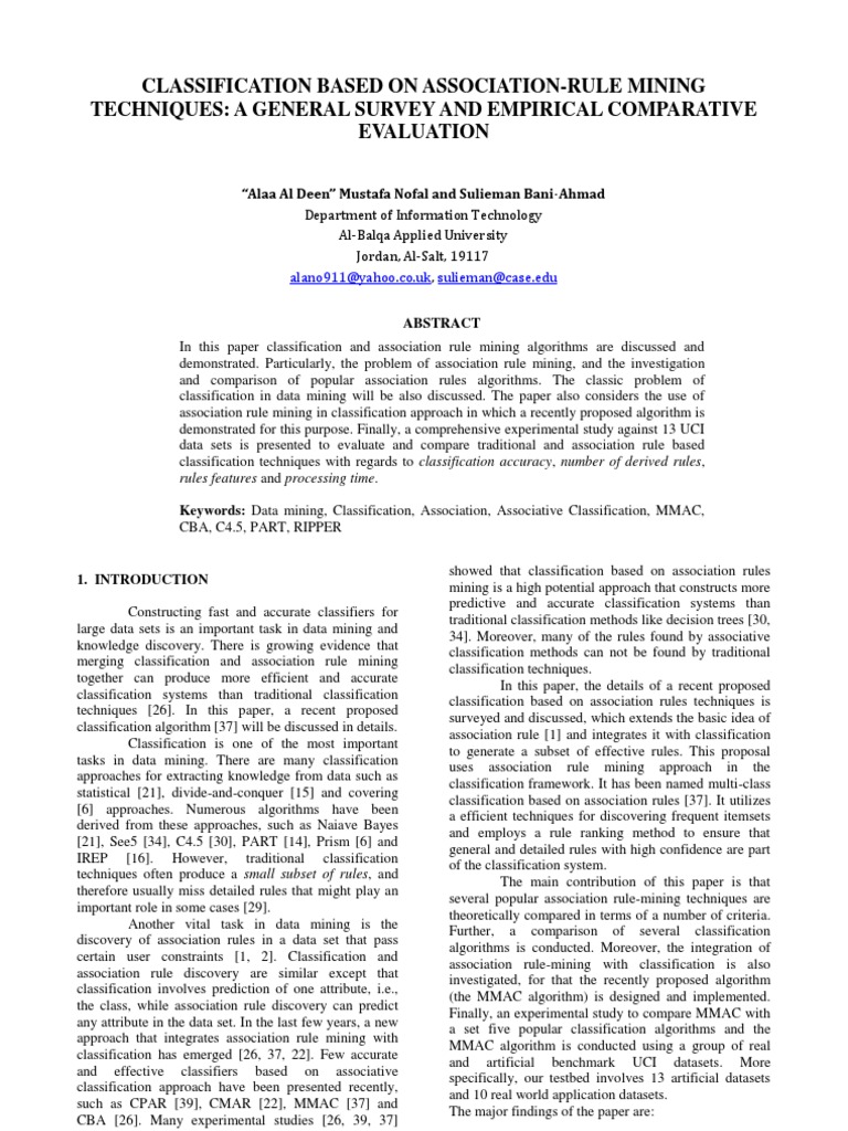 Classification Based On Association-Rule Mining Techniques: A General Survey and Empirical ...
