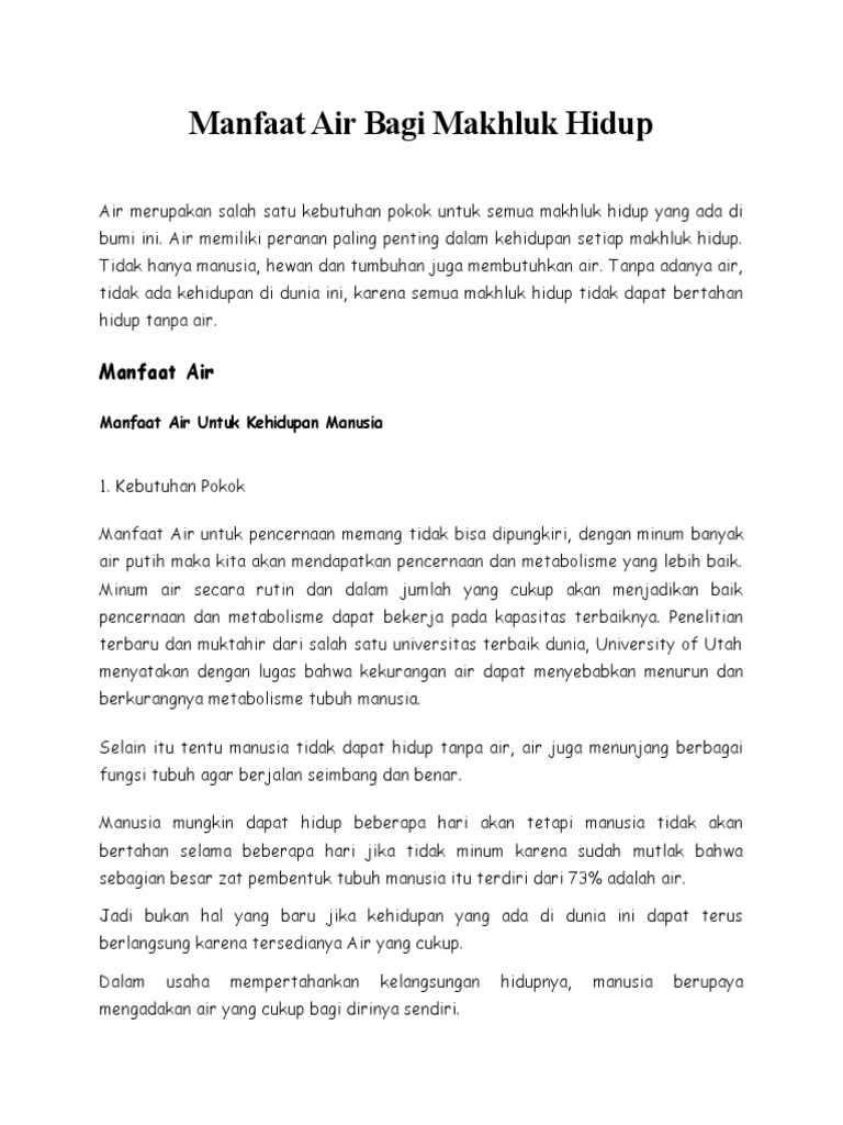Manfaat Air Bagi Makhluk Hidup Bumi | PDF