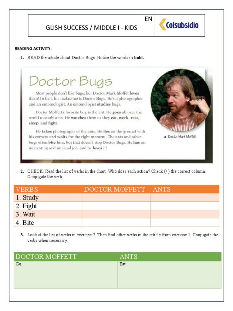Doctor Bugs: Verb Conjugation Activity | PDF | Language Arts & Discipline