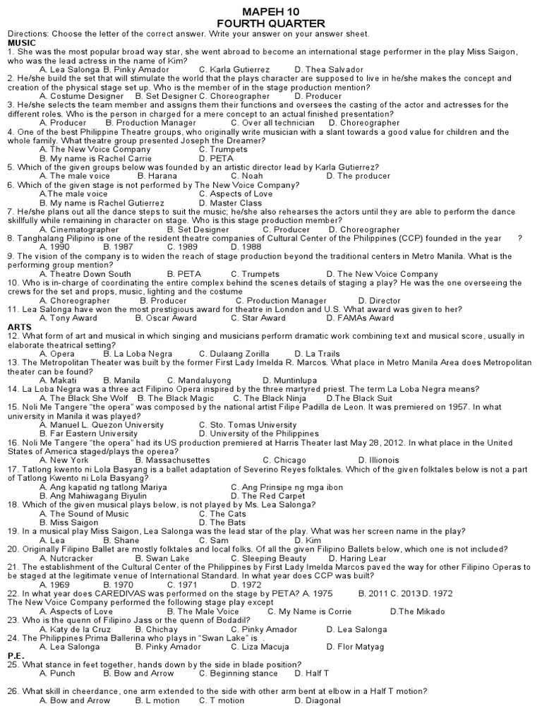 Mapeh 10 4th Quarter Exam | PDF | Health Professional | Health Care