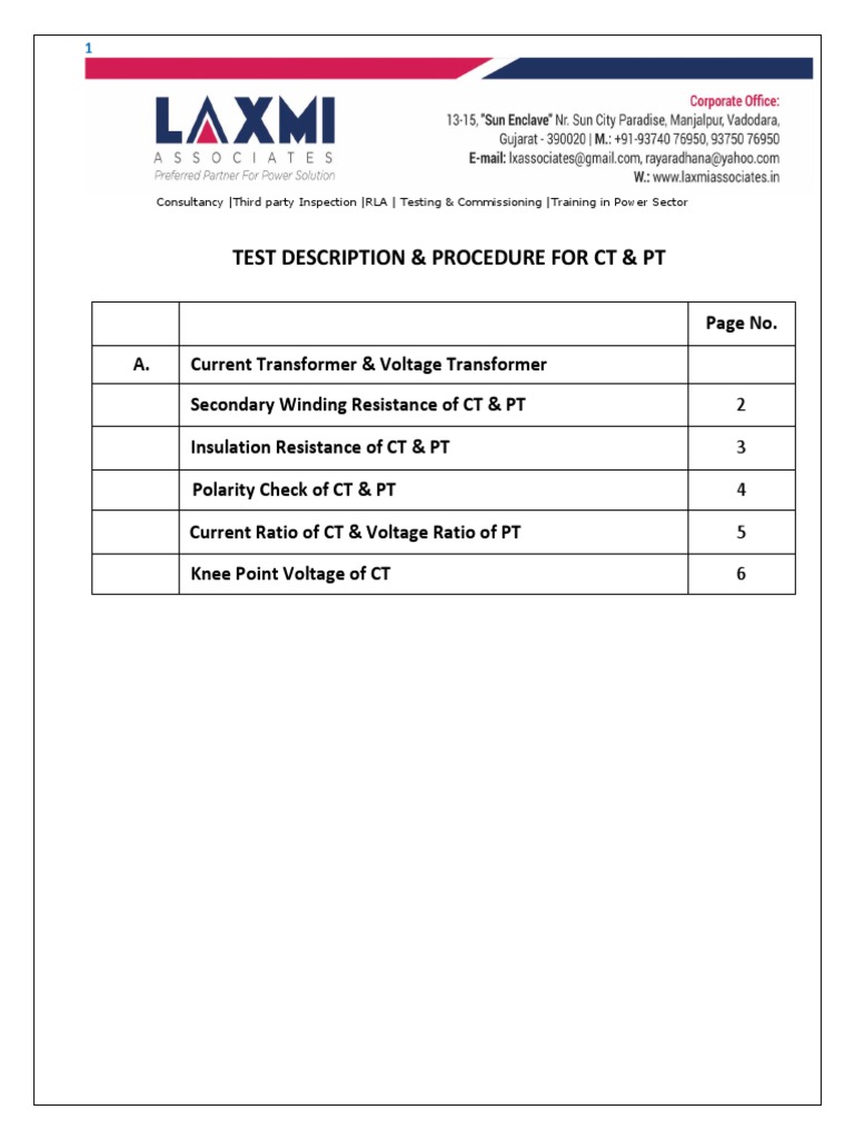 Test Procedure - CT & PT | PDF | Transformer | Electrical Resistance ...