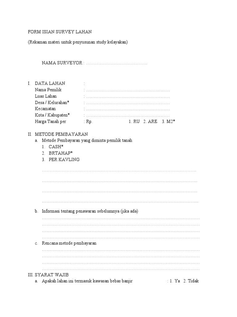 DPI - Form Isian Survey Lahan | PDF