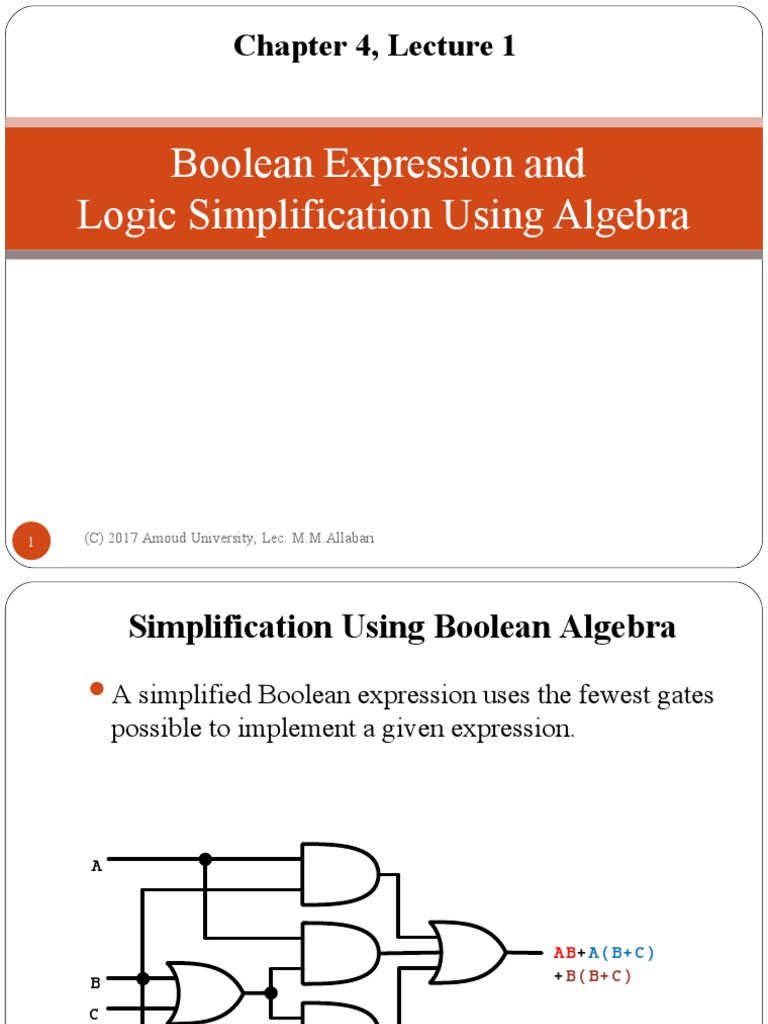 Chapter 4, Lecture 1 Boolean Expression and Logic Simplification | PDF | Theory Of Computation ...