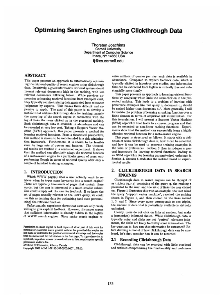 Optimizing Search Engines Using Clickthrough Data | PDF | Information Retrieval | Computing