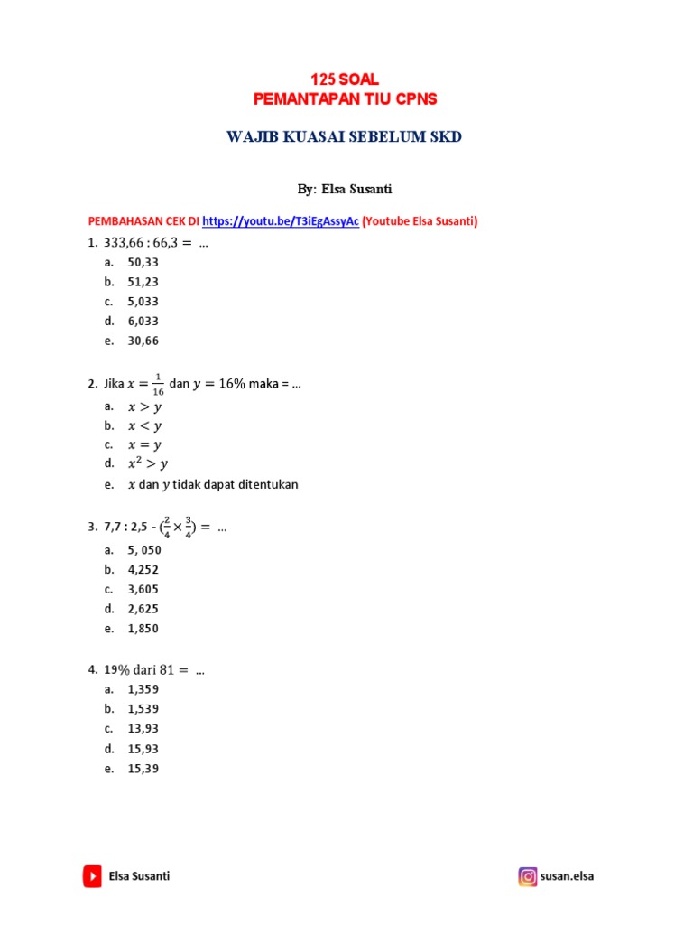 125 Soal Pemantapan Tiu SKD Cpns by Elsa Susanti | PDF