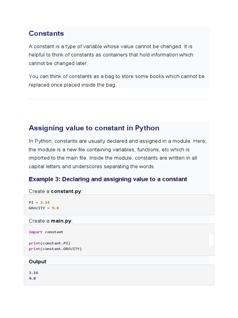 Constants: Example 3: Declaring and Assigning Value To A Constant | PDF ...