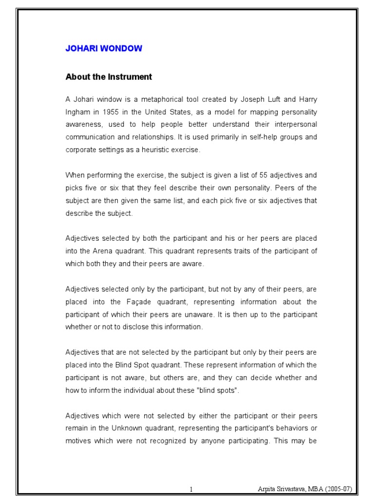 Johari Window: Enhancing Self-Awareness | PDF | Career & Growth