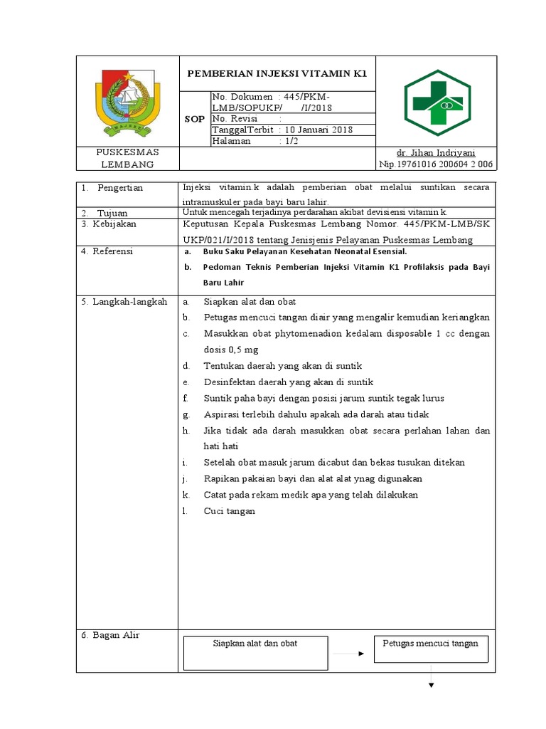 SOP Injeksi Vit K | PDF | Kesehatan Holistik