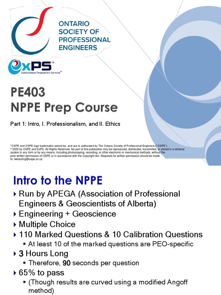 OSPE ExPS NPPE Prep 2020.09 Part 1 | PDF | Engineer | Utilitarianism