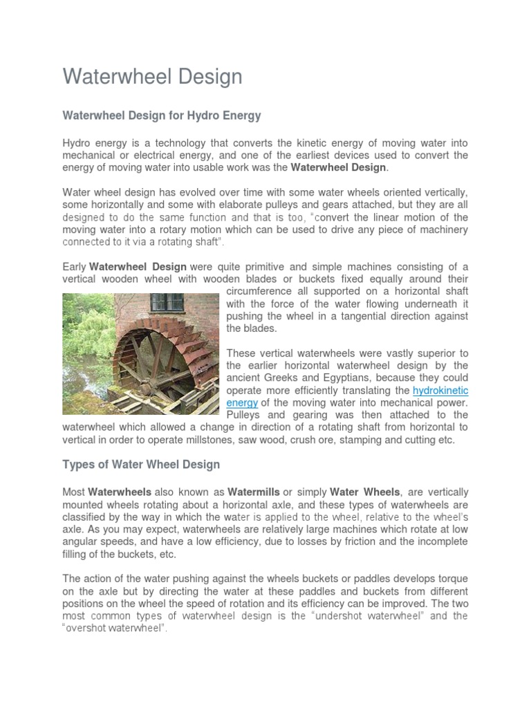 Waterwheel Design | PDF | Machines | Hydropower