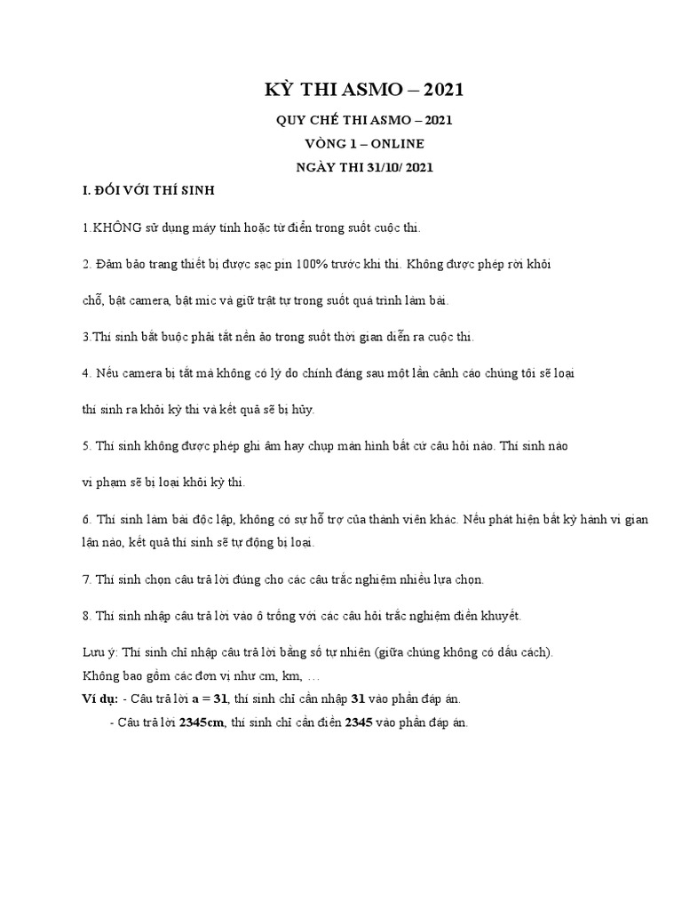 Quy chế thi ASMO 2021 | PDF
