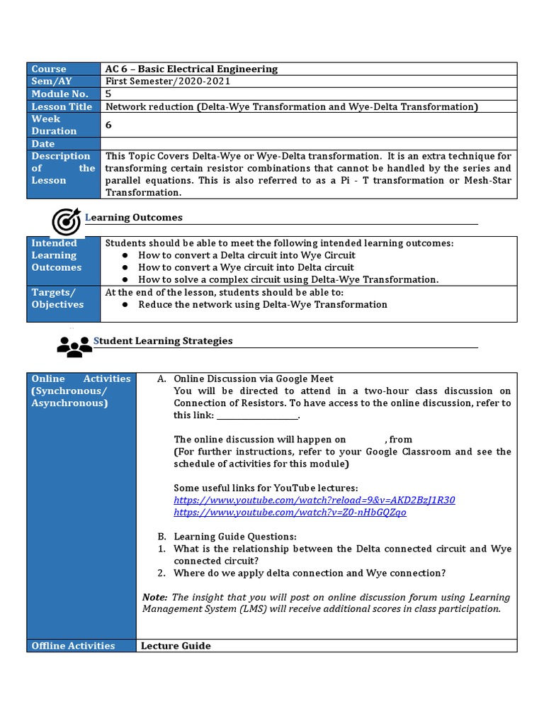 AC 6 - Basic Electrical Engineering: Course Sem/AY Module No. Lesson ...