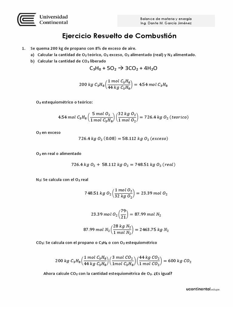 Semana11 1 Ejercicio Resuelto Combustión | PDF