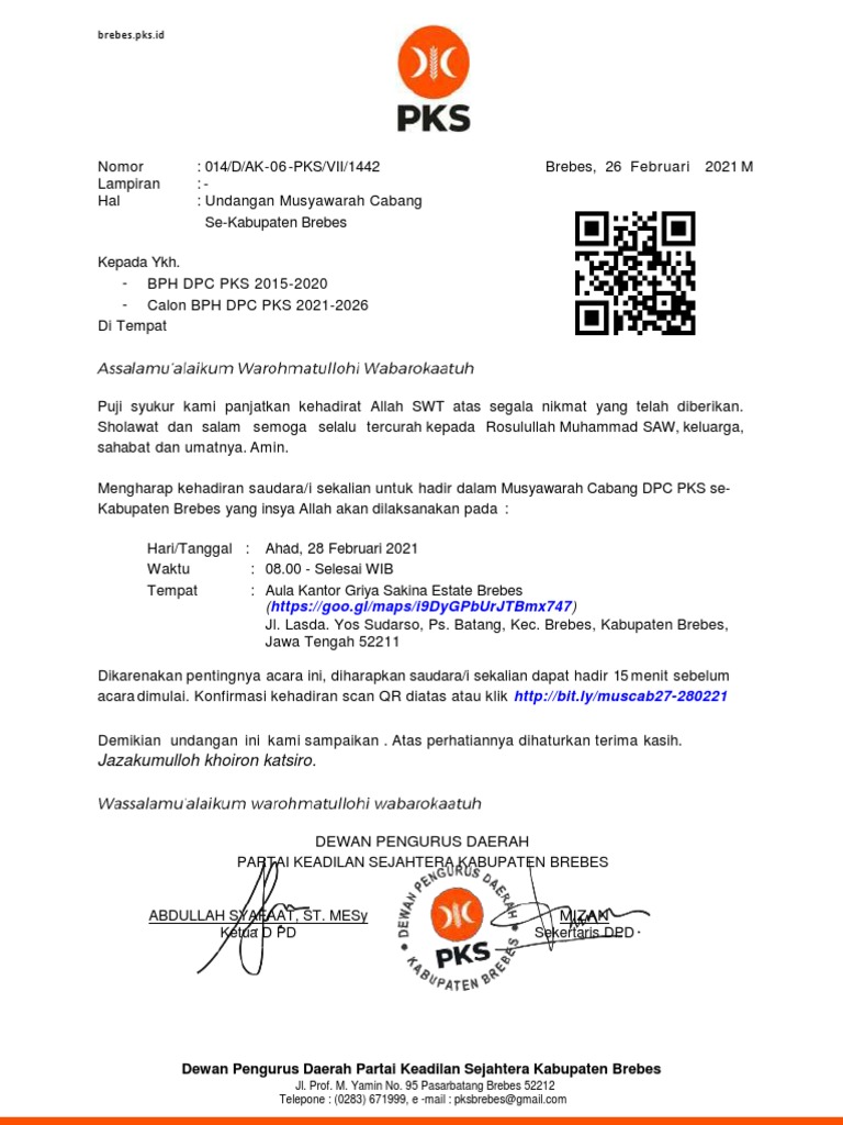 Undangan Muscab DPC PKS Brebes 2021 | PDF