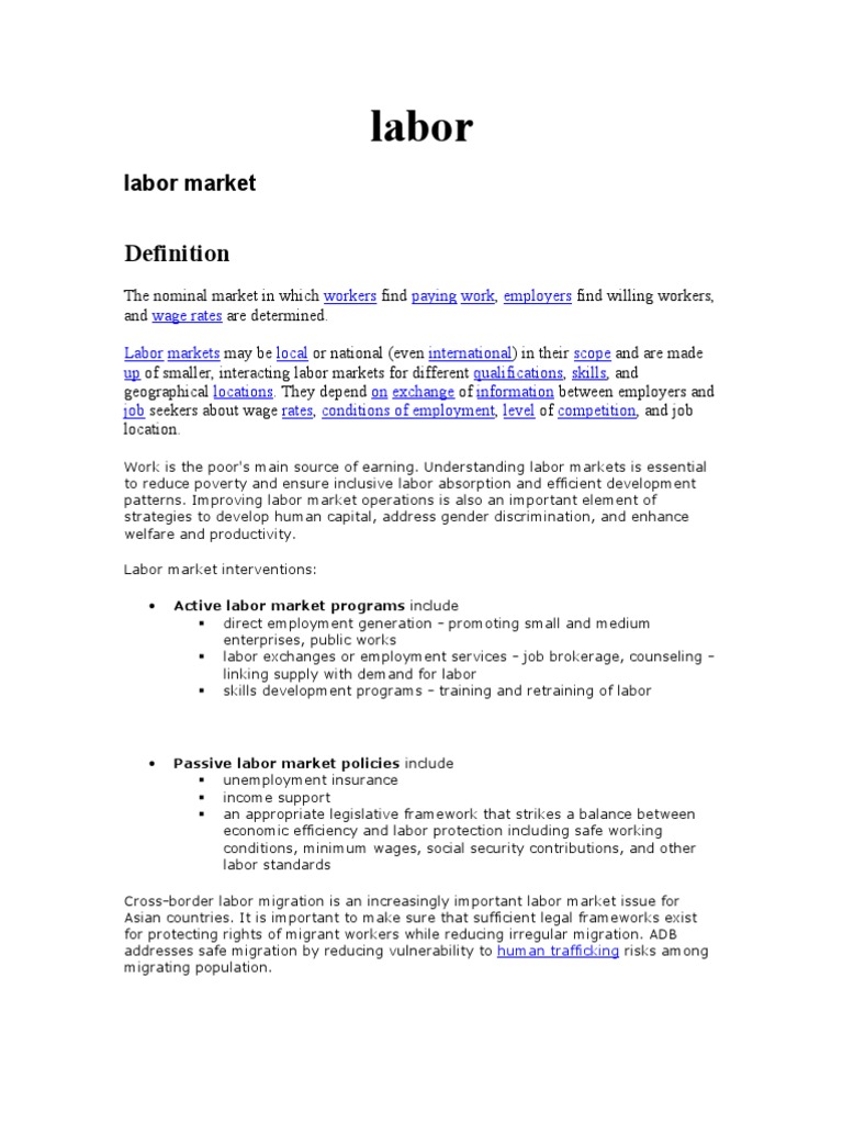 Labor Market | PDF | Labour Economics | Supply And Demand