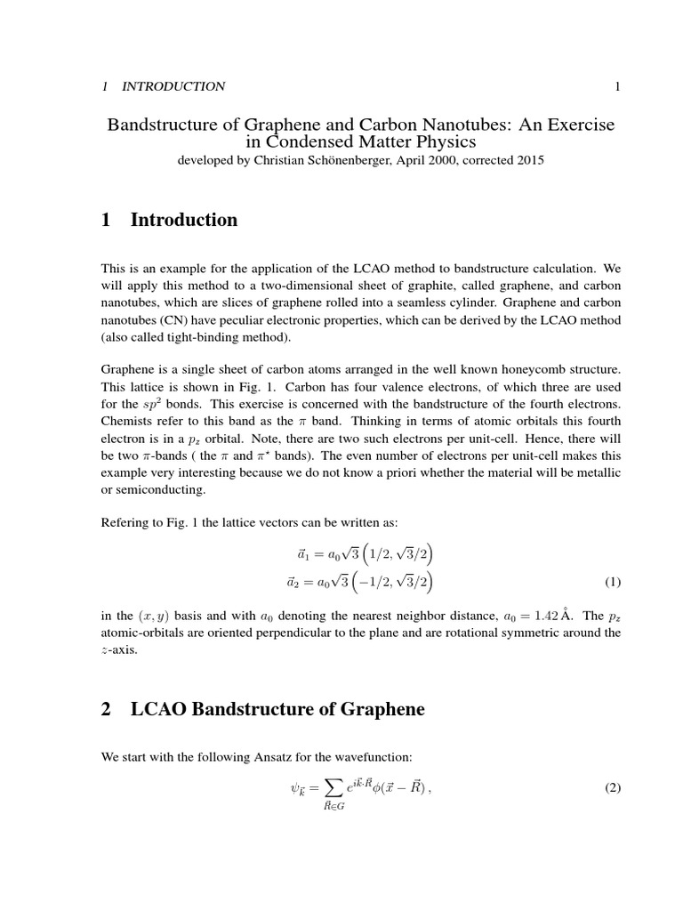 LCAO Band Structure Graphene CNTs | PDF | Carbon Nanotube | Graphene