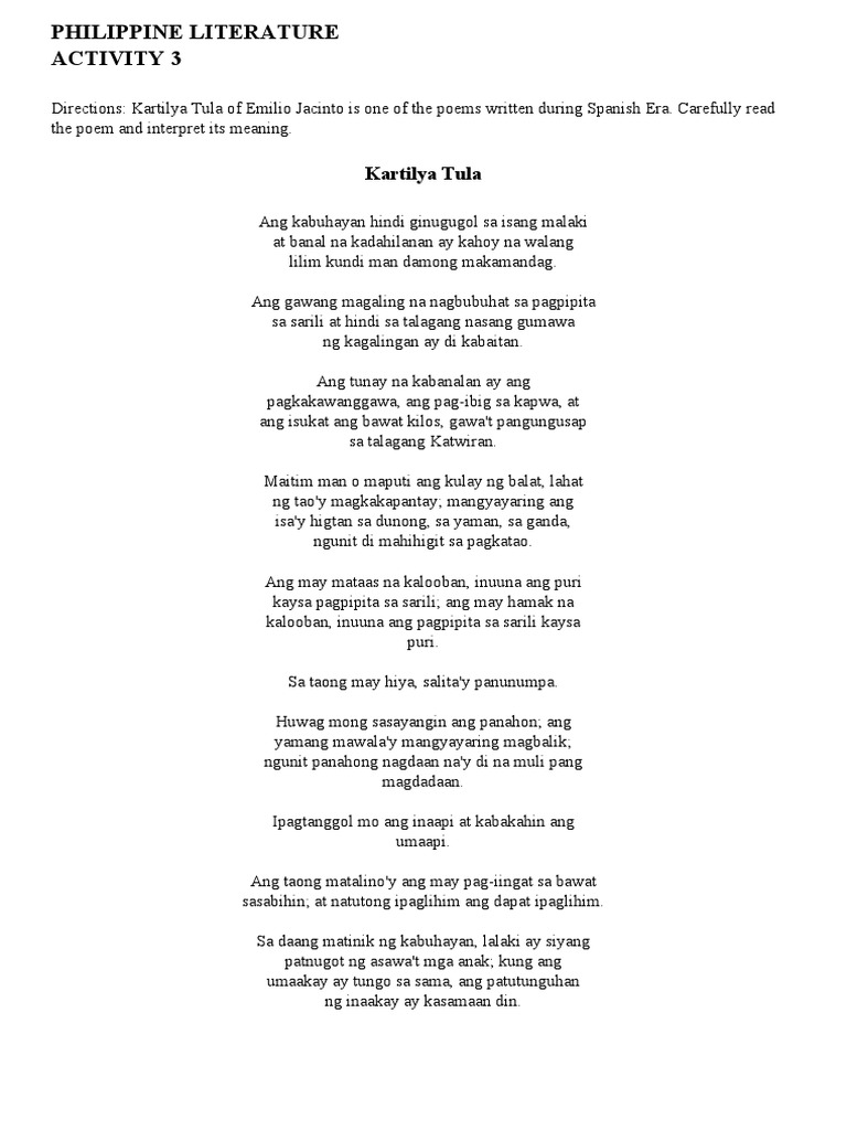 Philippine Literature - Activity 3 | PDF