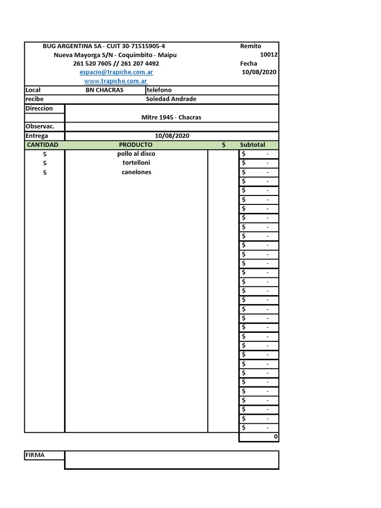 Modelo de Remito para Imprimir PDF | PDF
