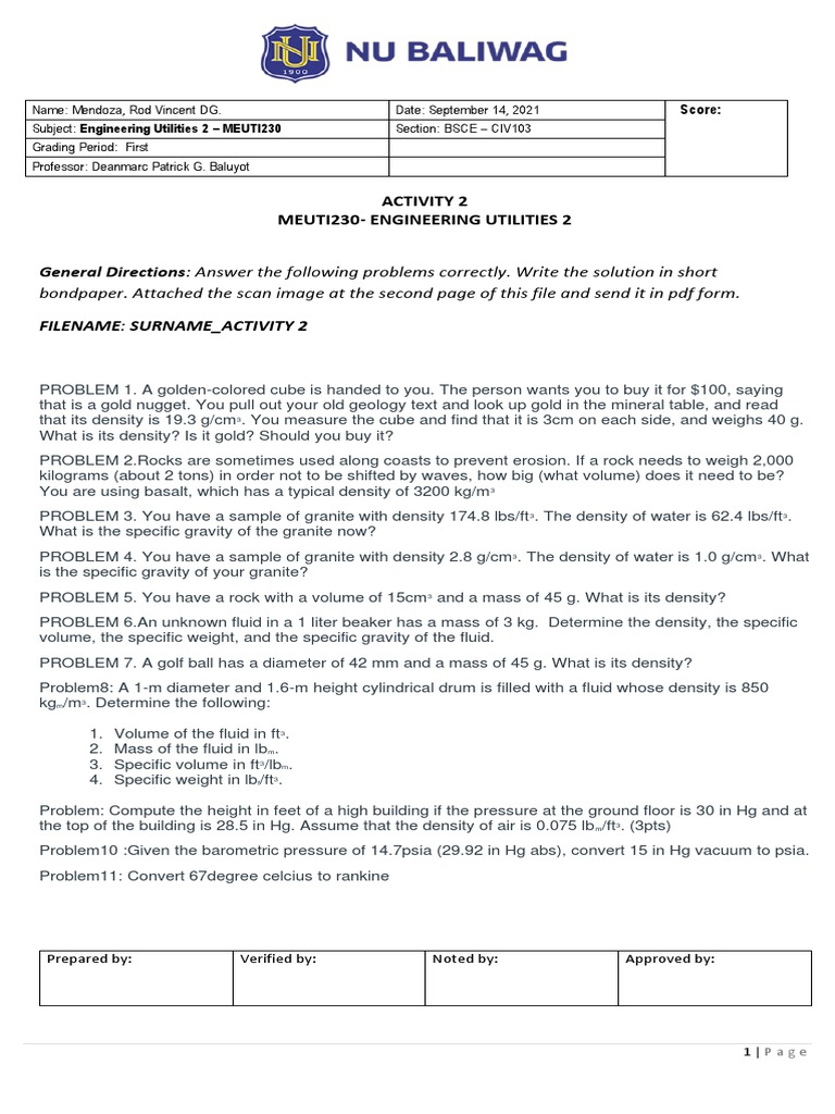 Mendoza, Rod Activity 2 | PDF | Density | Physical Sciences