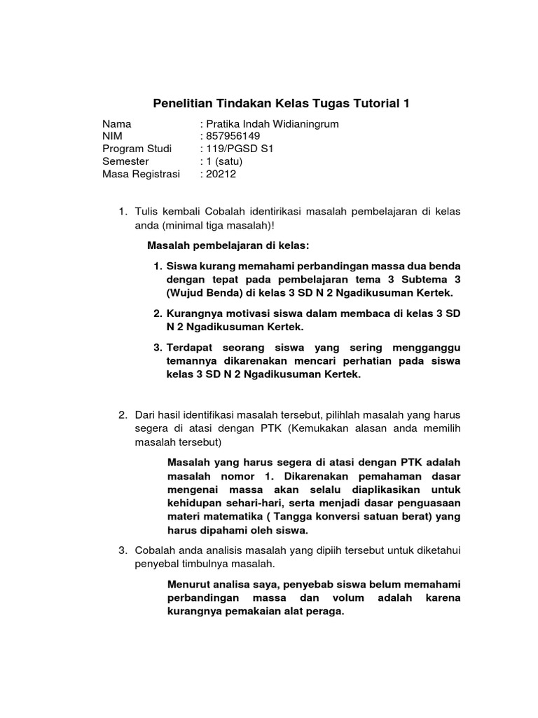 Kerangka Proses Sebelum Pembuatan PTK (Penelitian Tindakan Kelas) | PDF
