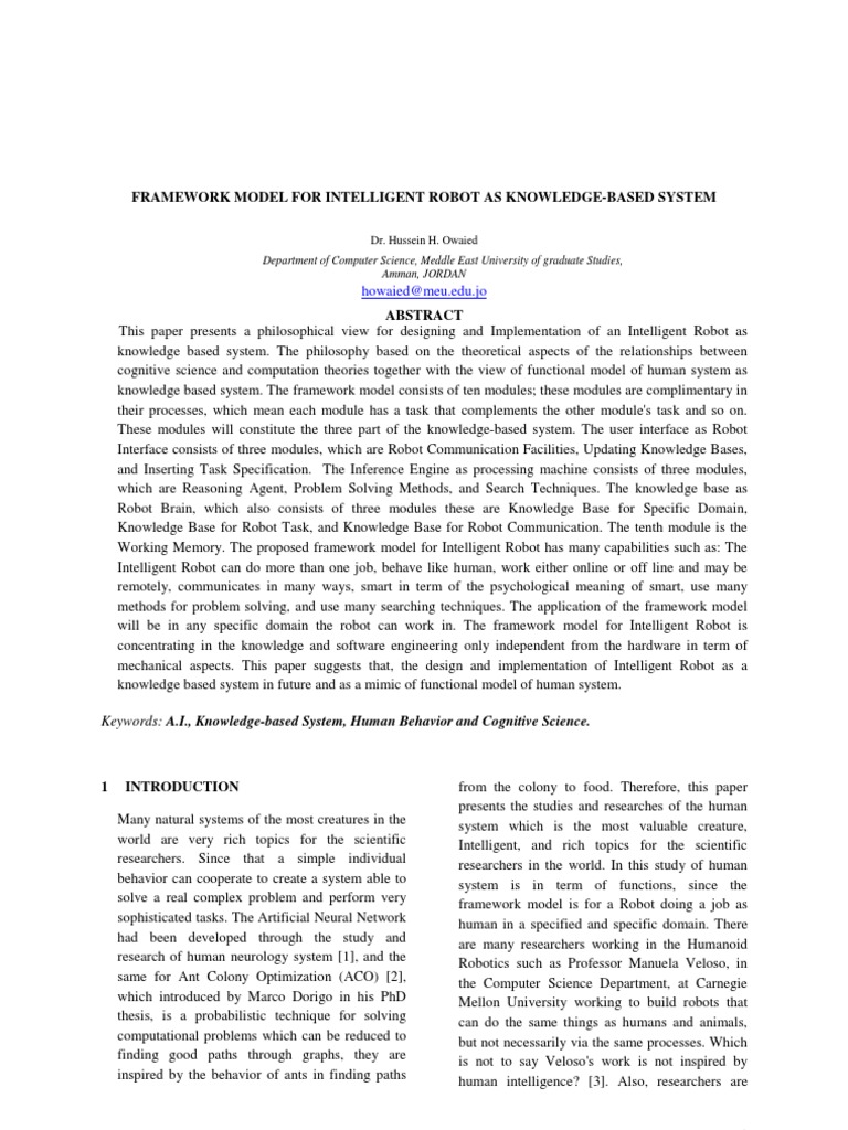 Framework Model For Intelligent Robot As Knowledge-Based System | PDF | Artificial Intelligence ...