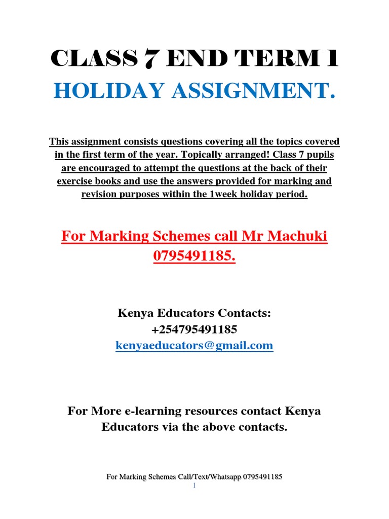Class 7 T1 Holiday Assignment | PDF | Learning | Pedagogy