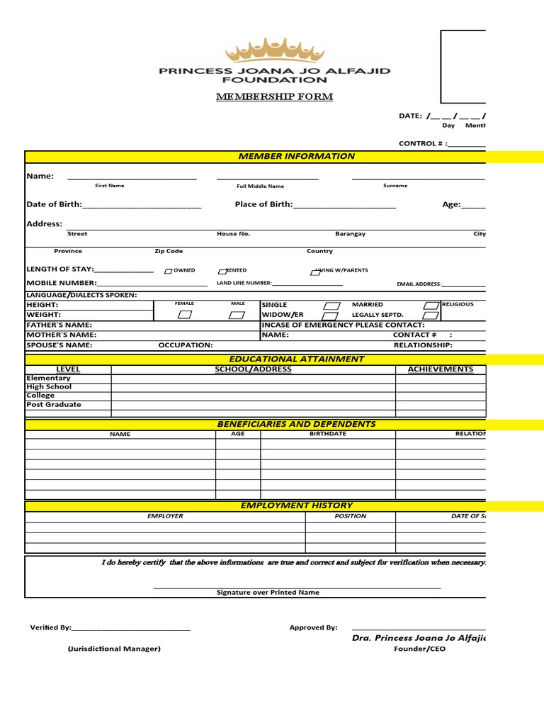 Membership Form 2x2 | PDF