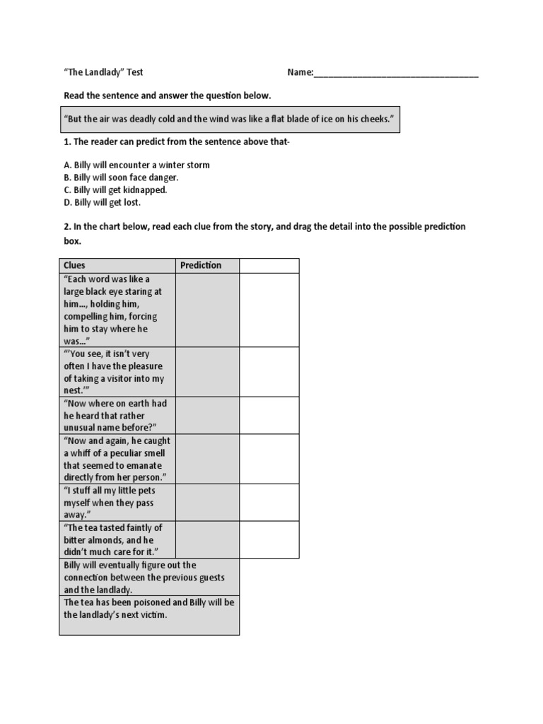 Lesson - 2 - Assessment - The - Landlady - Student - Activity | PDF