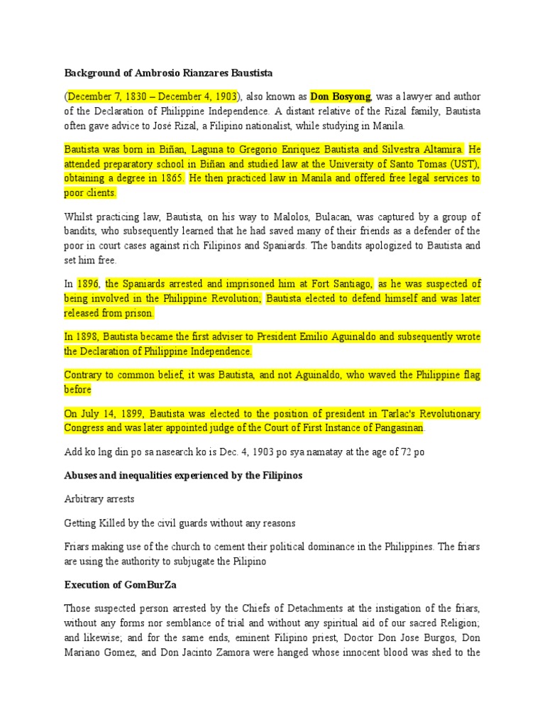 Ambrosio Rianzares Baustista | PDF | Philippines