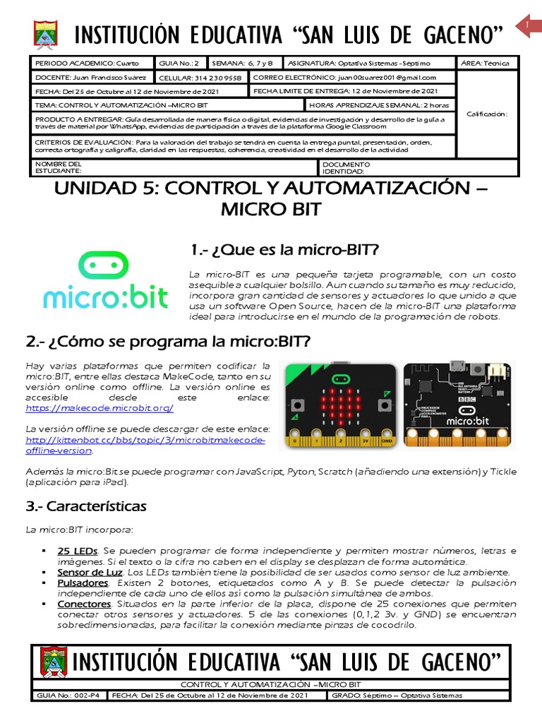 OP-SIS SEPTIMO P4-002 - Primeros Pasos y Conceptos Con MICRO BIT | PDF ...