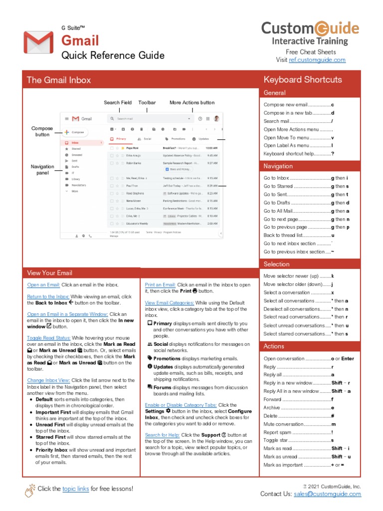 Gmail: Quick Reference Guide | PDF | Software | Computing